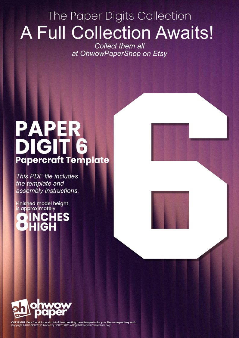 Paper Number 6 Papercraft Template, Paper Digit, DIY Low Poly Digit Six ...
