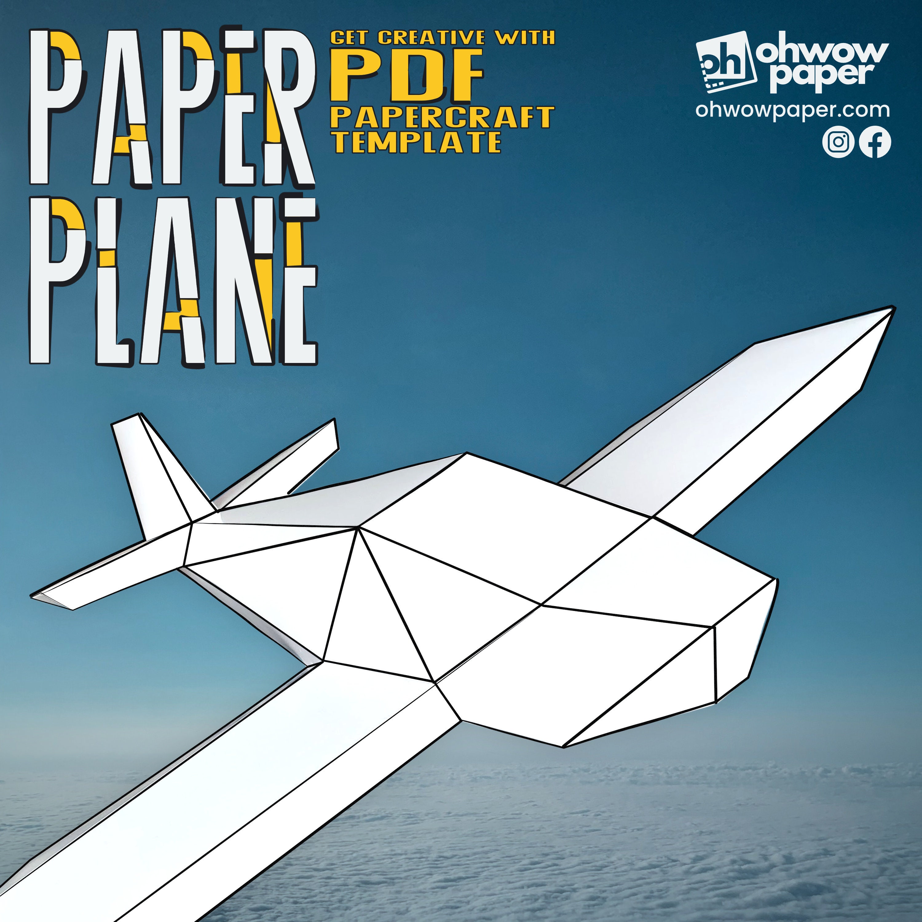 Low Poly Paper Airplane Model Template, 3D Papercraft (PDF & SVG) DIY ...