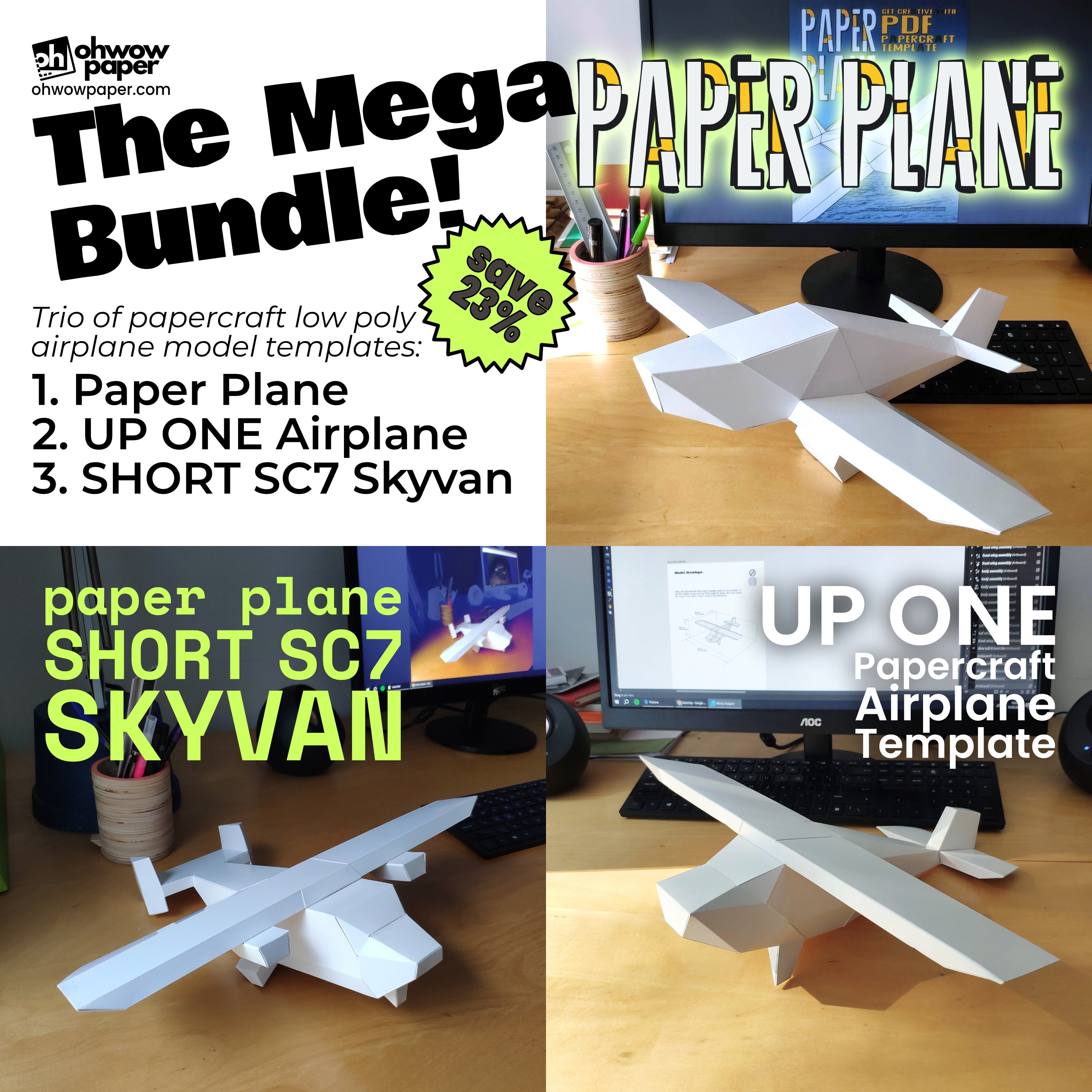 Airplane Papercraft Mega BUNDLE Templates to Build 3 Airborne ...