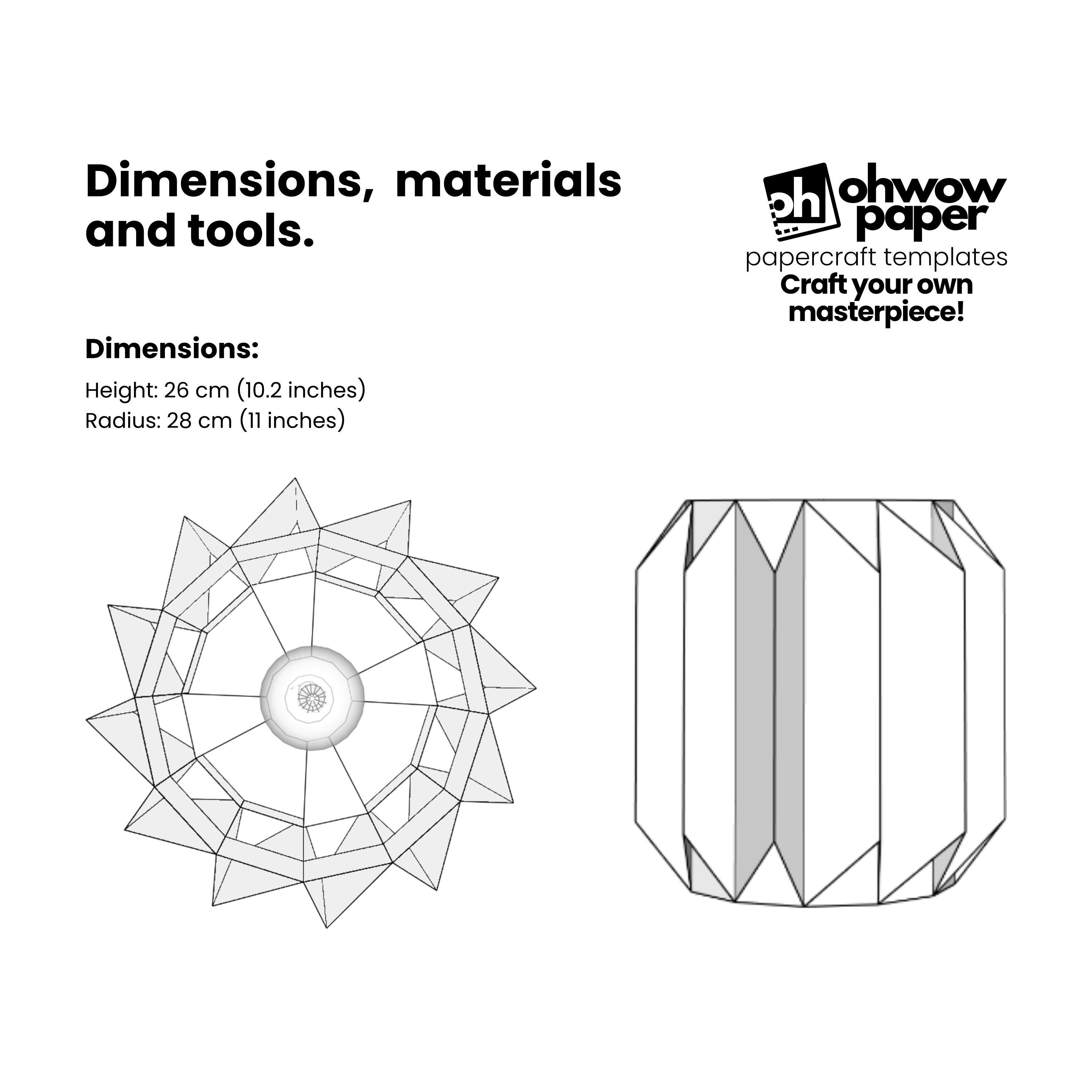 Paper Lampshade. Papercraft Template to Print, in PDF and SVG Download ...