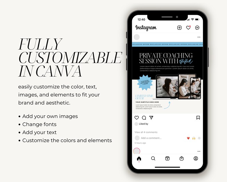 Minimalist Instagram Post Templates, Canva Editable (digital Download ...