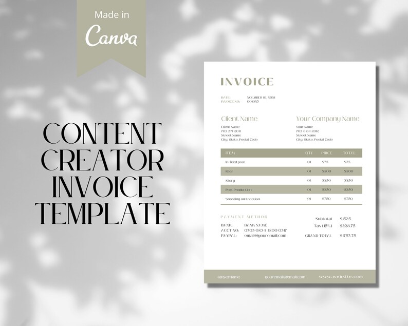 Editable Invoice Template, Content Creator, UGC (digital Download) - Etsy