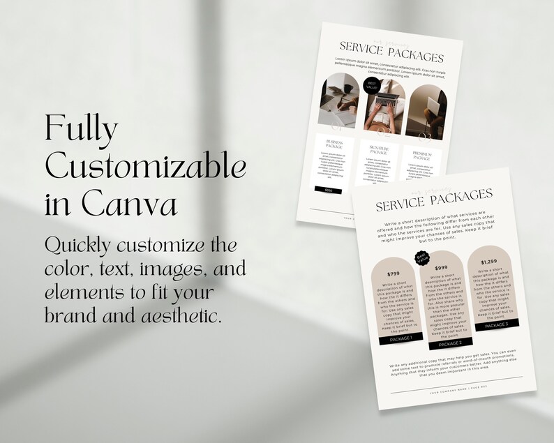 Editable Services Pricing Guide Template, Canva (A4) - Etsy