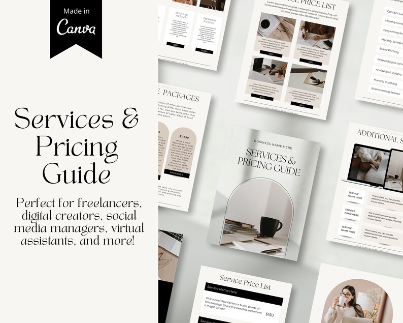 Editable Services Pricing Guide Template, Canva (A4) - Etsy