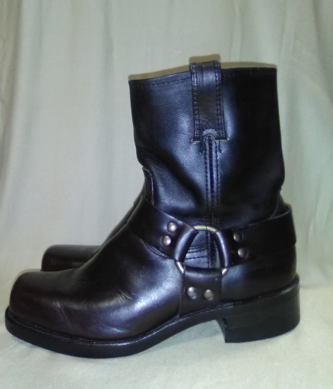 FRYE Boots Short Harness Dark Brown Leather Sqaure Toe 12R 700 Size 7M ...