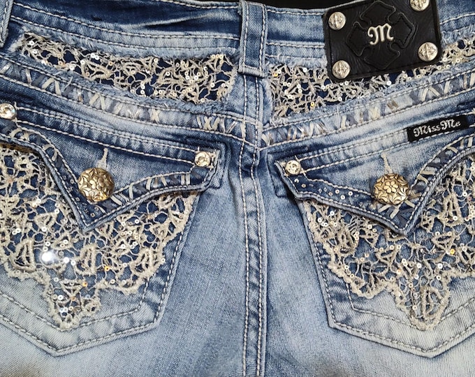 Miss Me Embellished Bootcut Style JE8005B2R Sequins Lace Embroidered ...