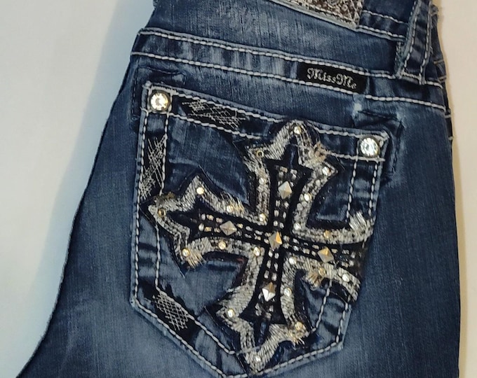 Miss Me Size 26 Mid-rise Bootcut Embellished Embroidered Cross Style ...