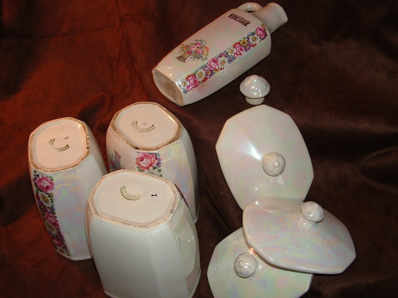 Lusterware Canister Set Czechoslovakia Oatmeal, Rice, Coffee, Vinegar ...