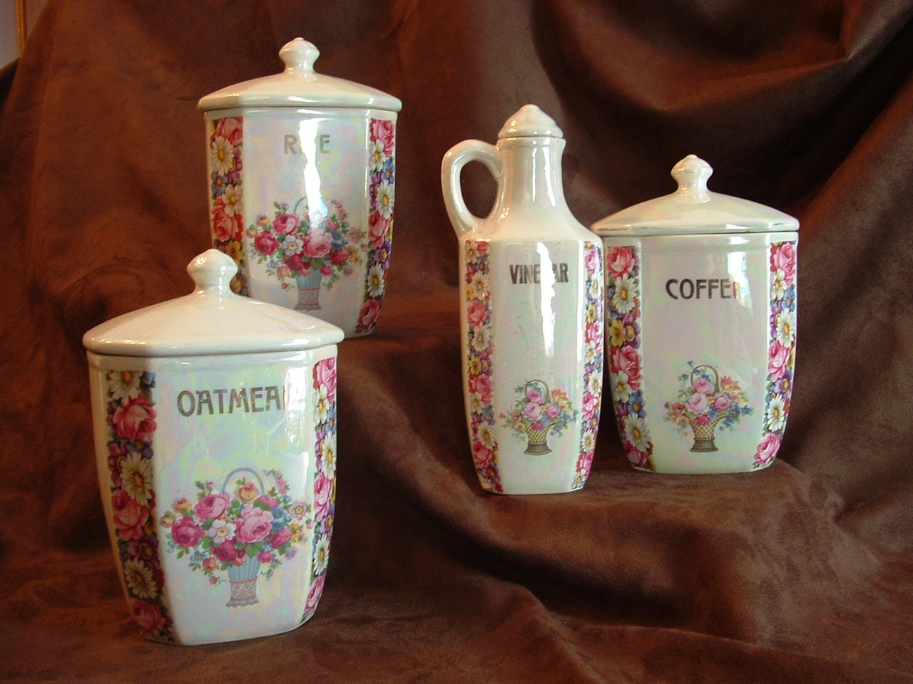 Lusterware Canister Set Czechoslovakia Oatmeal, Rice, Coffee, Vinegar ...