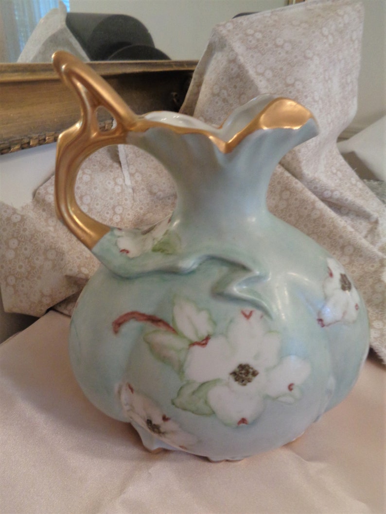 Nippon Pitcher Artist Signed Blue Floral Gold Trim - Etsy