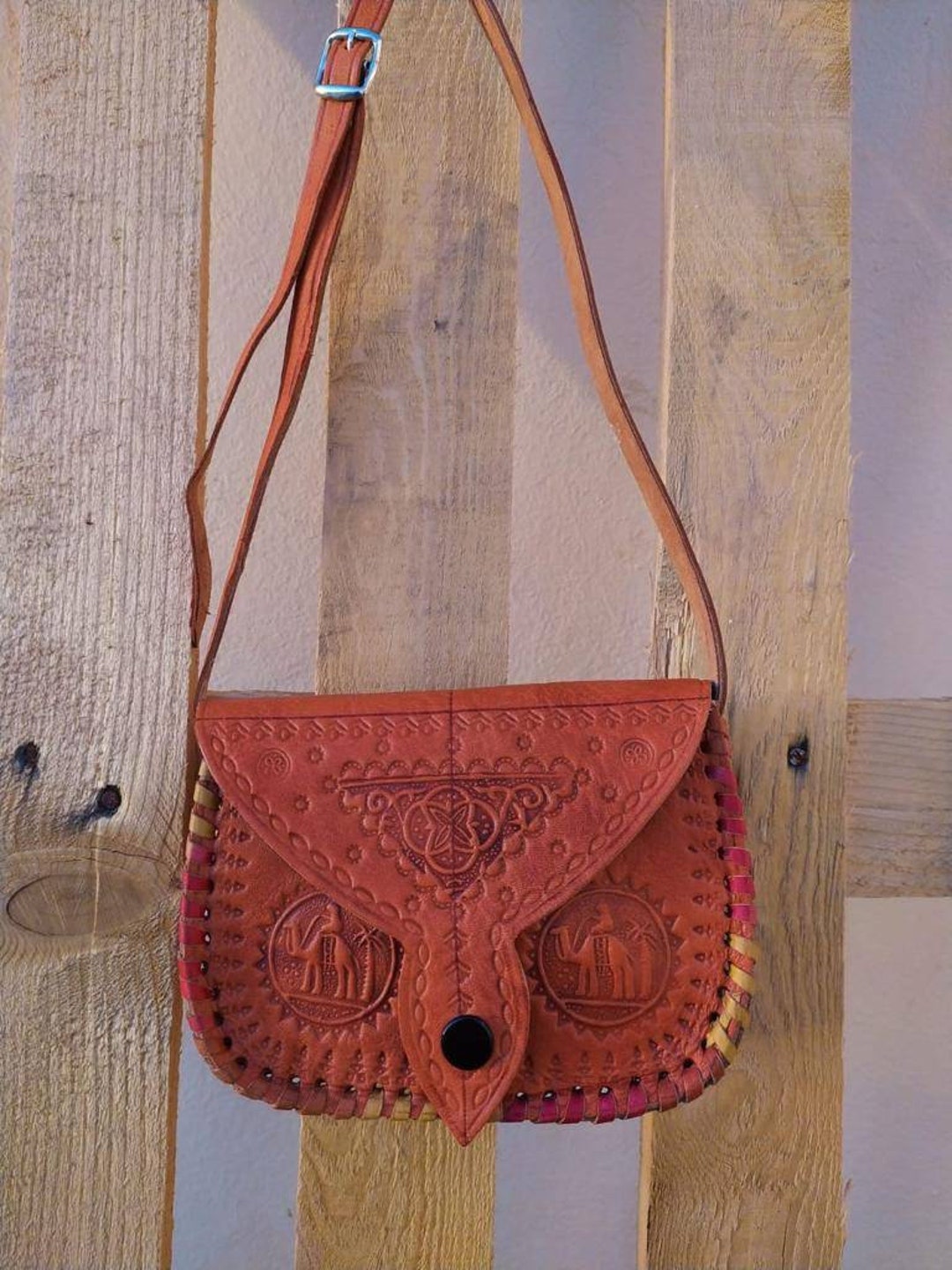 Marokkanische Vintage Ledertasche, Handgemachte Echtleder Tasche, für ...