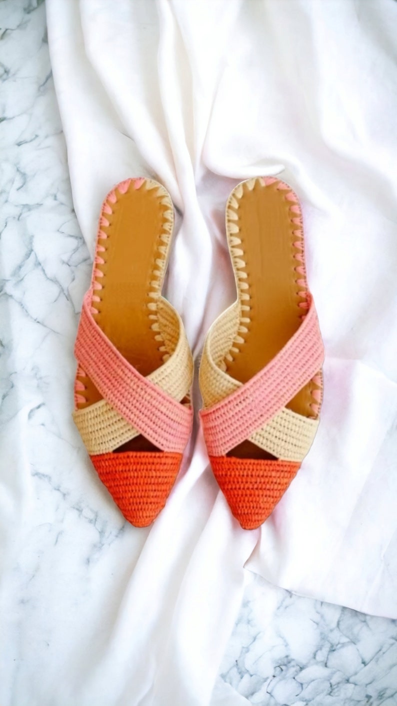 Moroccan Handmade Shoes Made of Natural Raffia, Wicker Sandales Woven ...