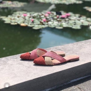 Moroccan Handmade Shoes Made of Natural Raffia, Wicker Sandales Woven ...