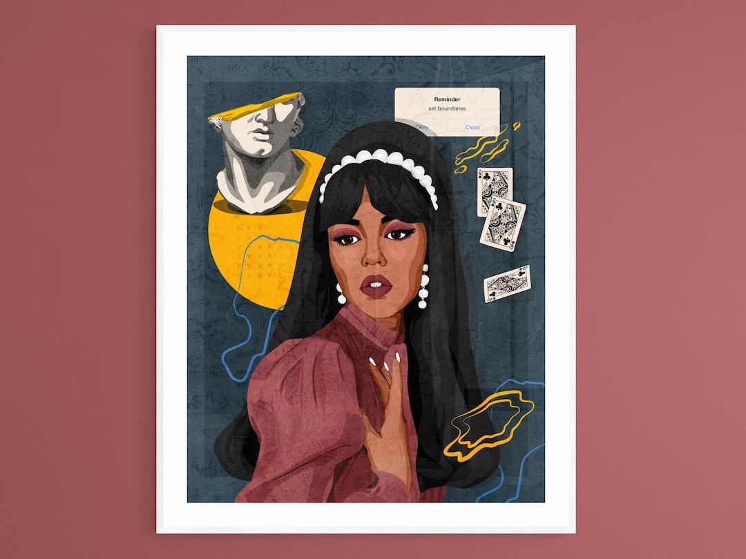 Set Boundaries Friendly Reminder Art Print, Woman Illustration, Retro ...