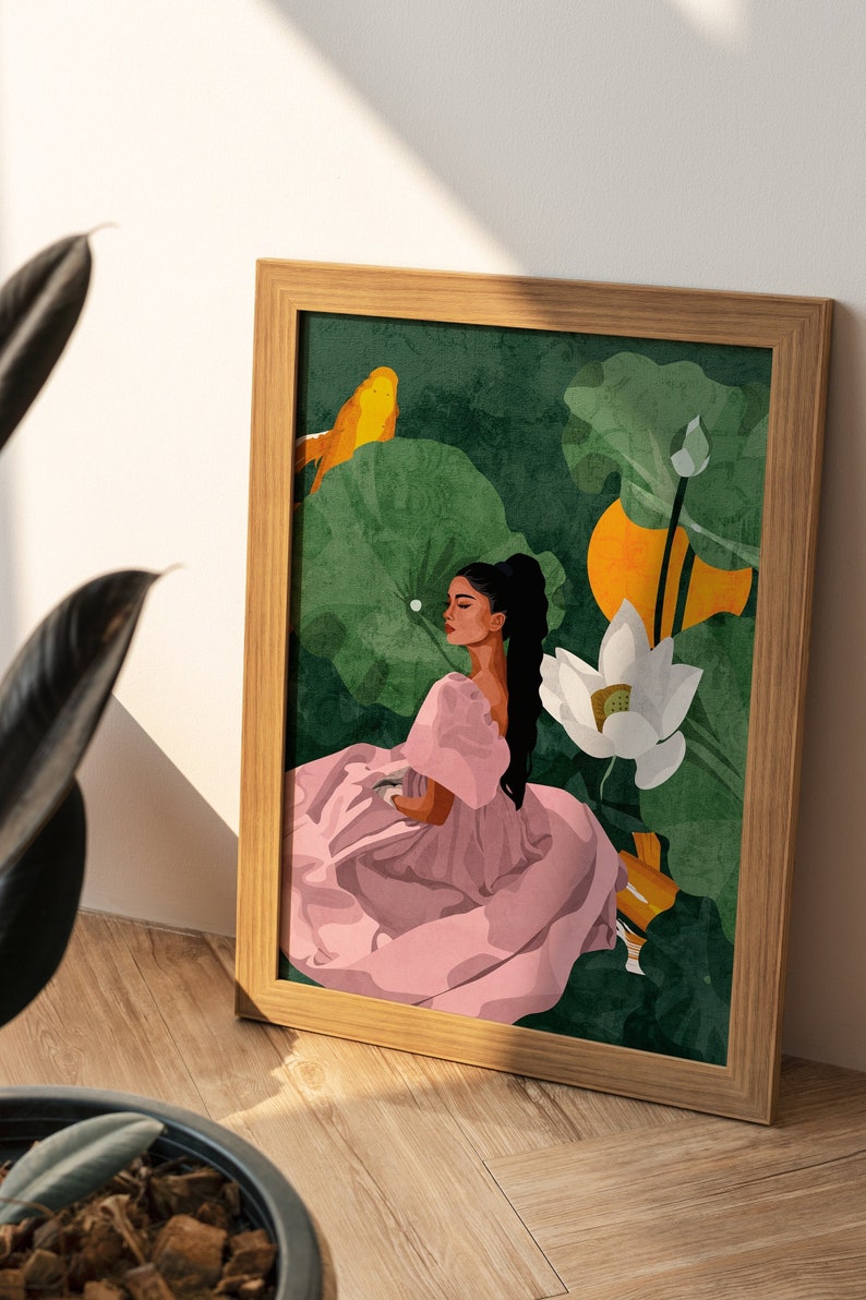 Bloom With Grace Art Print Woman Illustration Nature Art - Etsy