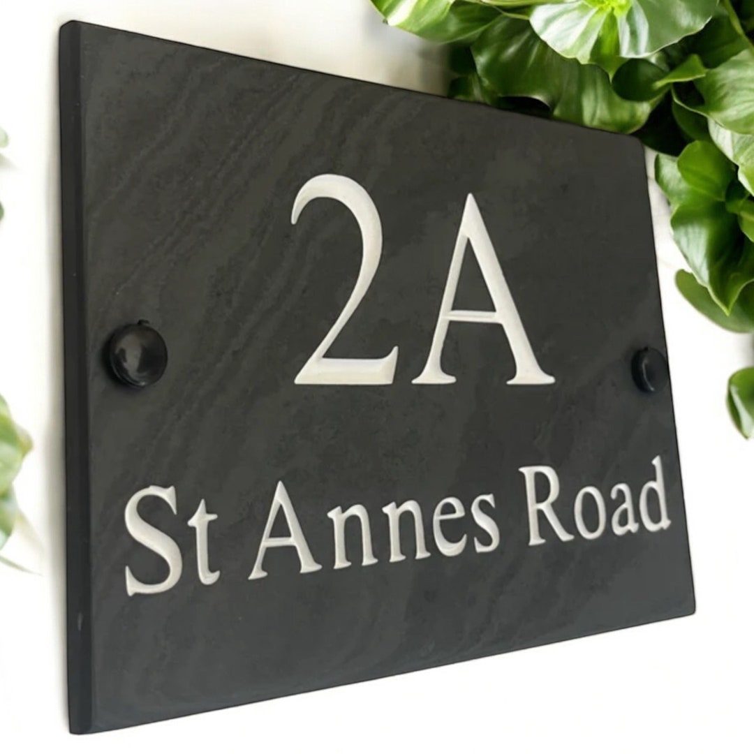 8”x6” Slate House Name Number Sign Plaque Deep Engraved Natural ...