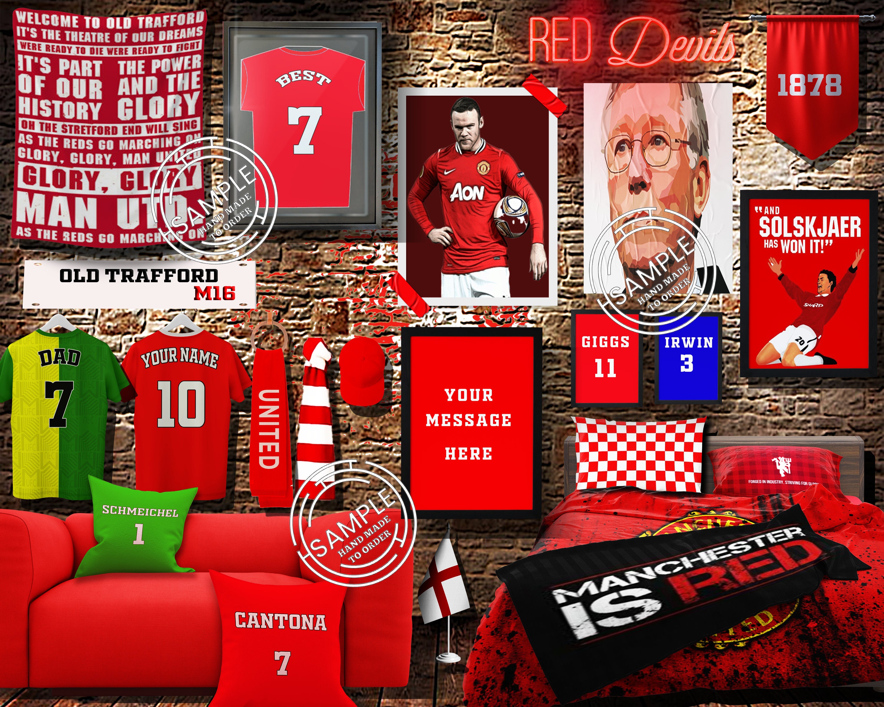 Manchester United Fan Room Fan Art Unique Personalised Gift - Etsy