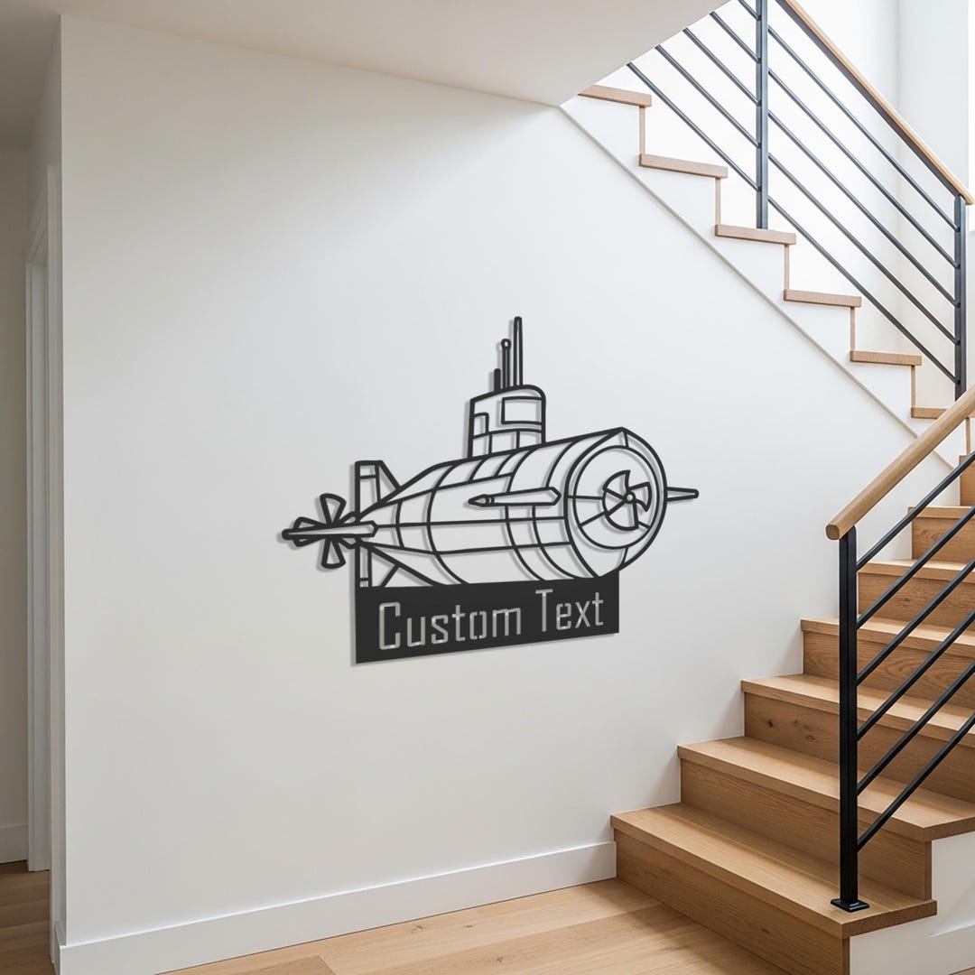 Submarine Metal Wall Art With Custom Text, Nautical Ocean Decor ...