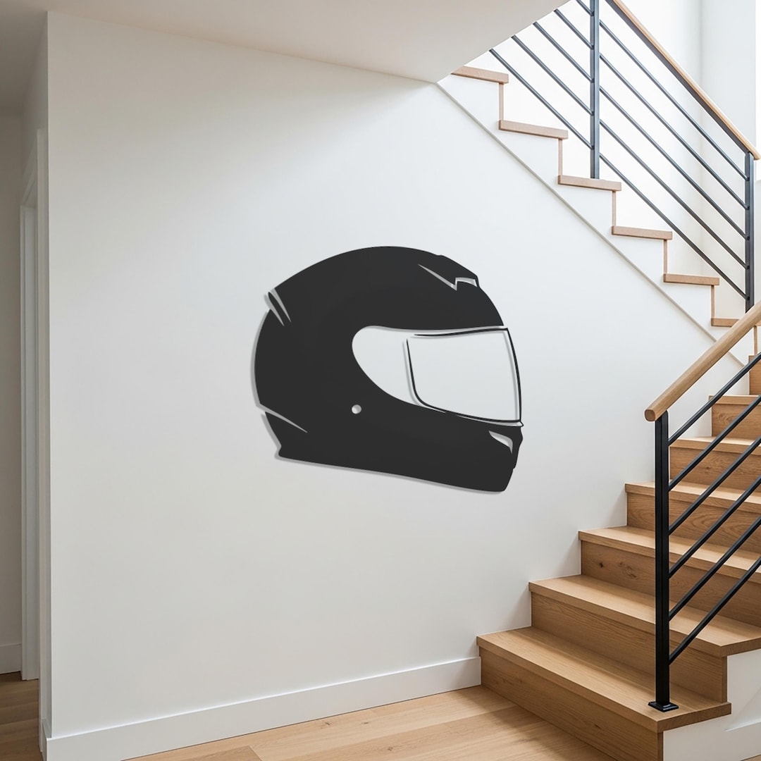Laser-cut Metal Motorcycle Helmet Wall Art, Modern Biker Garage Decor ...