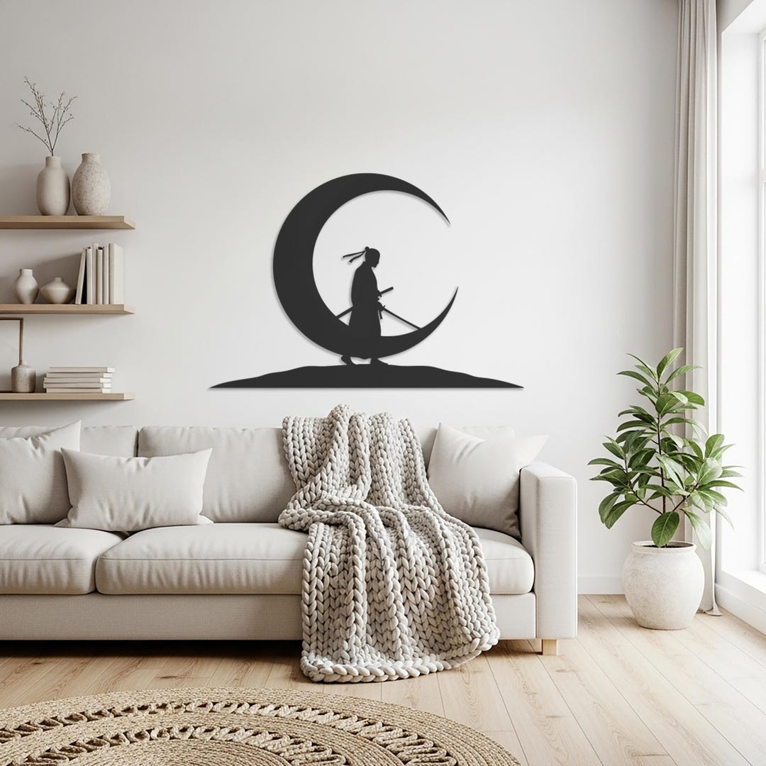 Samurai Moon Metal Wall Art, Crescent Warrior Decor, Japanese ...