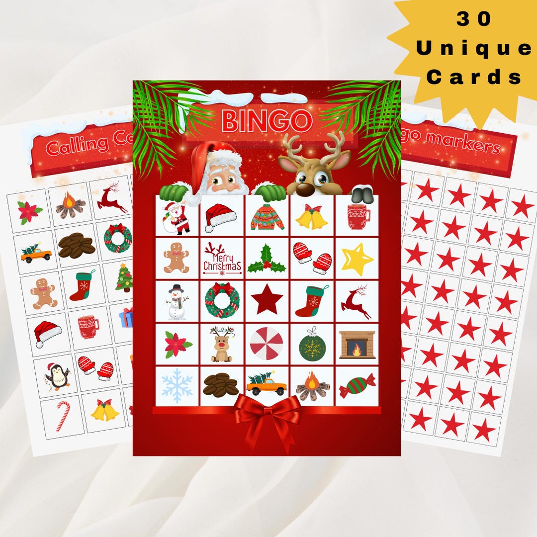 30 Christmas Bingo Cards Unique Bingo Design Includes Call-out Cards ...