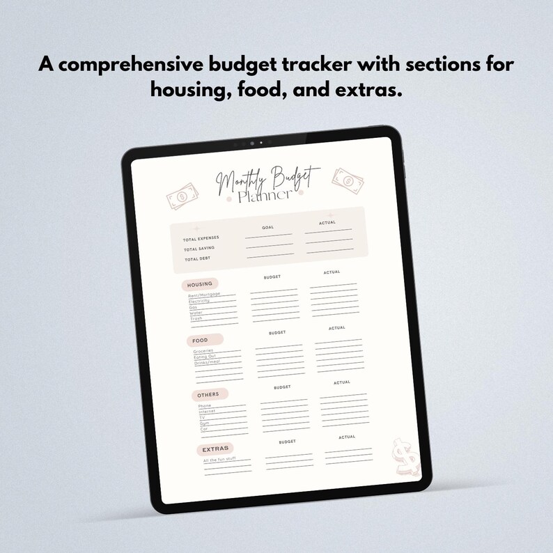 Printable Monthly Budget Planner Digital Budget Template Financial Tracker Monthly Budget ...