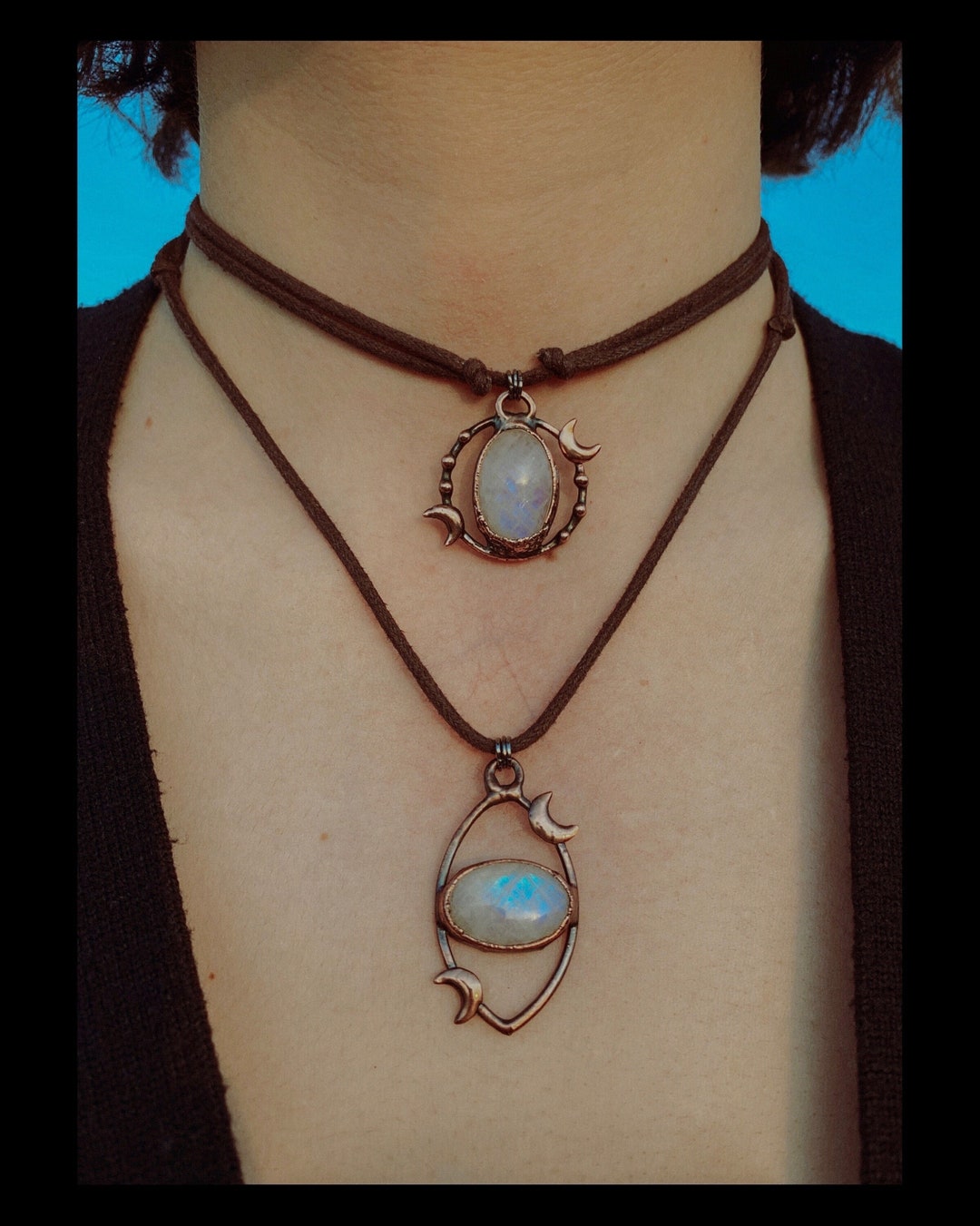 Magical Moonstone Pendant With Half Moon / Crescent Moon - Etsy
