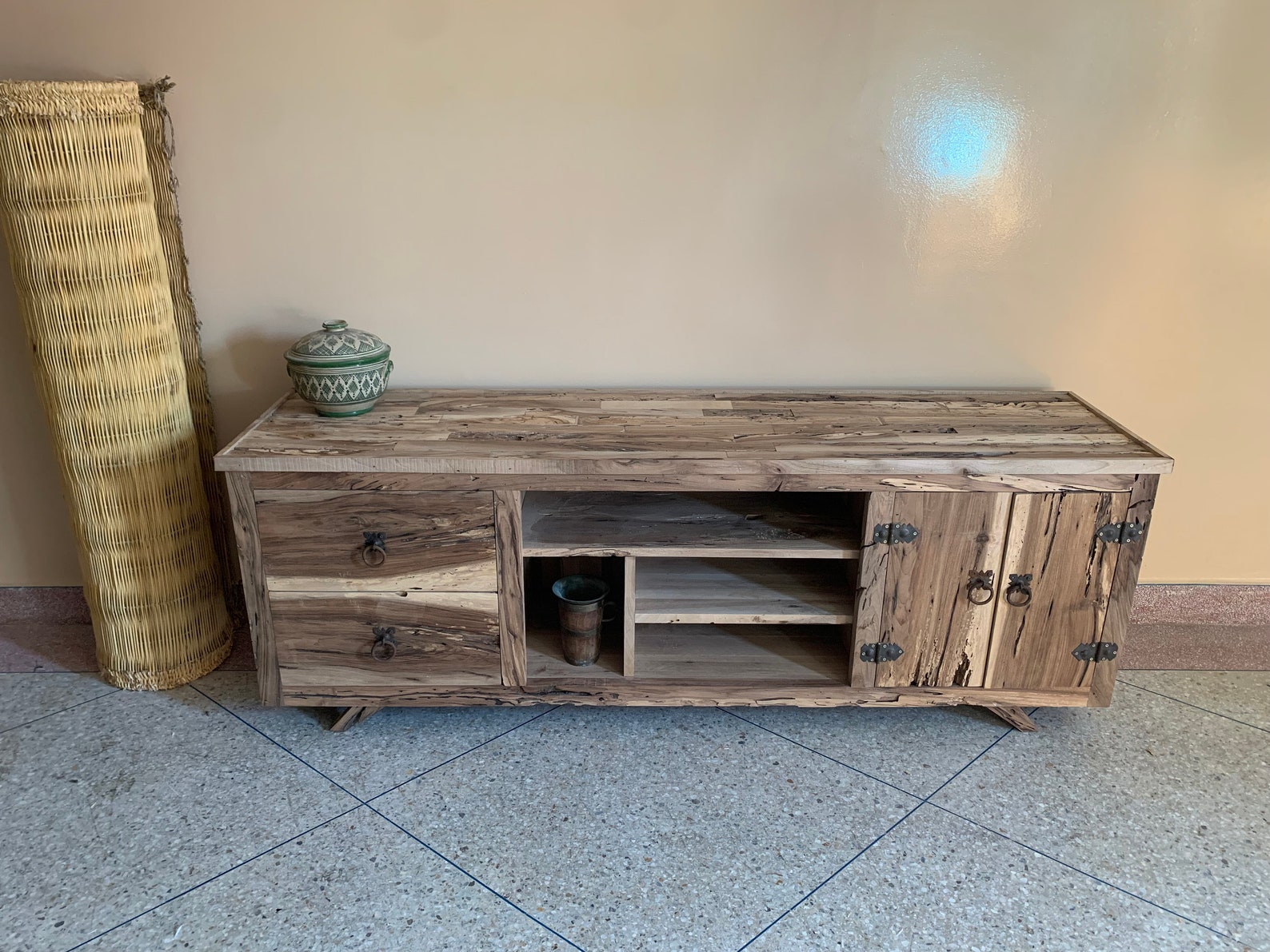 Vintage Walnut Wood Media Console, Antique TV Stand (55x16x19" Inches ...