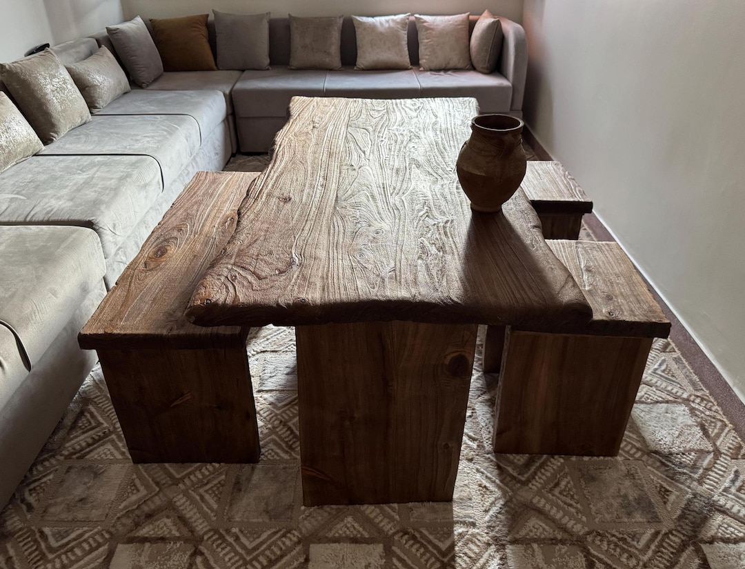Reclaimed Farmhouse Dining Table Set , Live Edge Dining Table , Solid ...