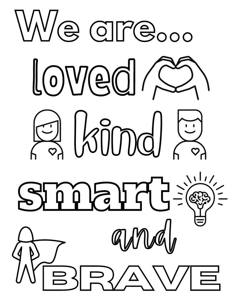 Loved, Kind, Smart, Brave Color Sheet - Etsy