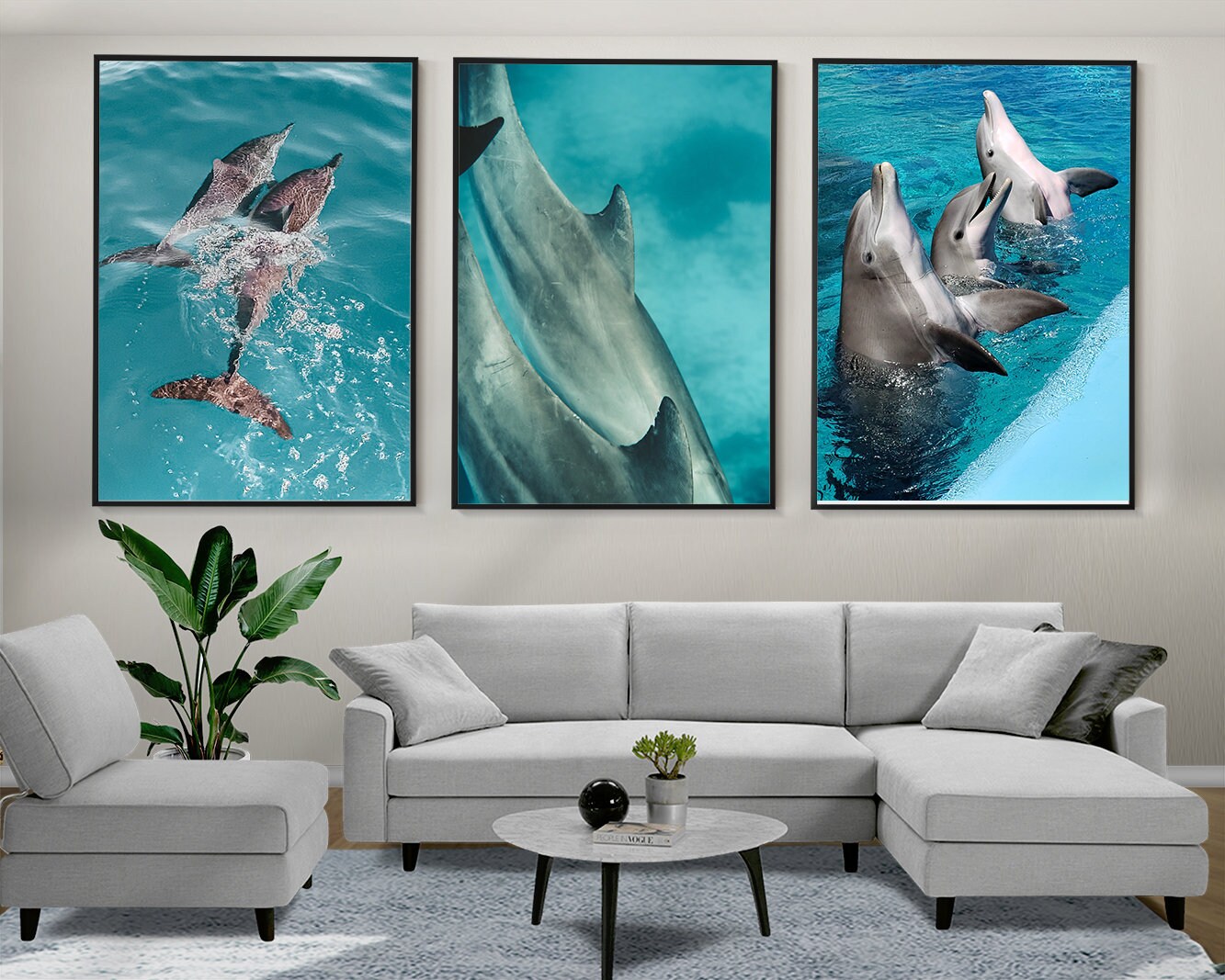 Dolphins Set of 3 Posters, Underwater Wall Art, Dolphins Prints, Framed ...
