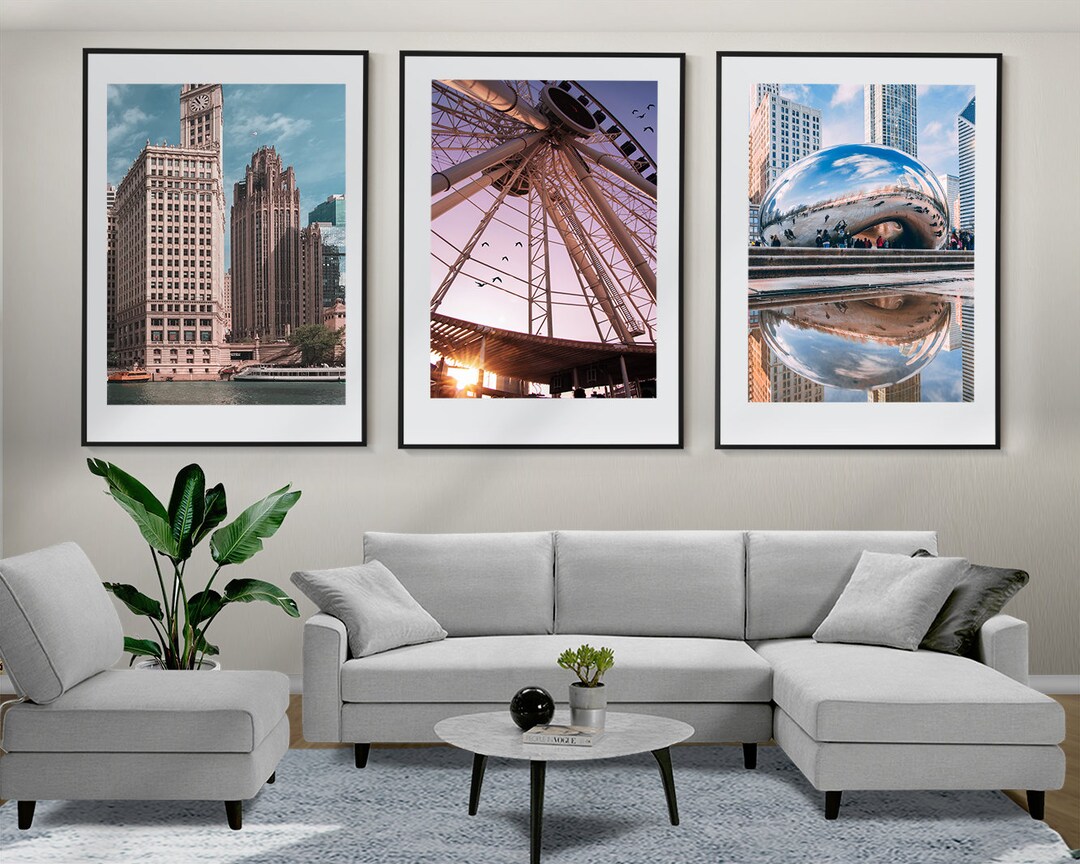 Chicago Wall Art, Chicago Set of 3 Posters, Chicago Prints, Framed Wall ...