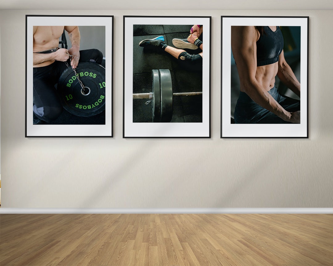 Workout Set of 3 Posters, Weightlifting Wall Art, Fitness Prints ...