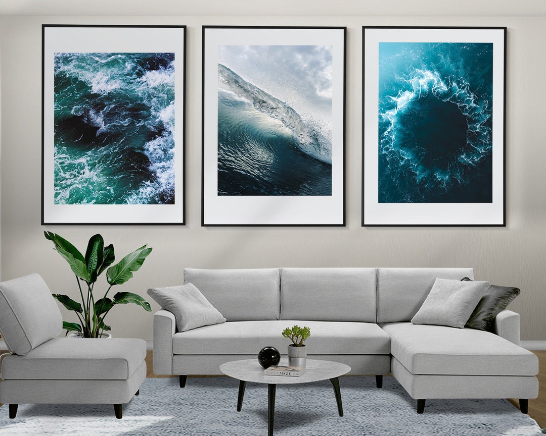 Ocean Wall Art, Ocean Set of 3 Posters, Ocean Waves Prints, Framed Wall ...