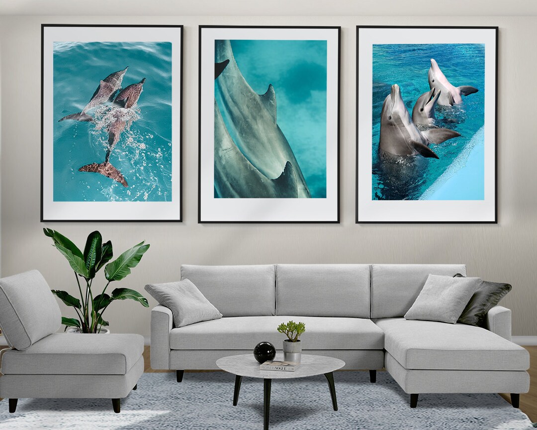 Dolphins Set of 3 Posters, Underwater Wall Art, Dolphins Prints, Framed ...