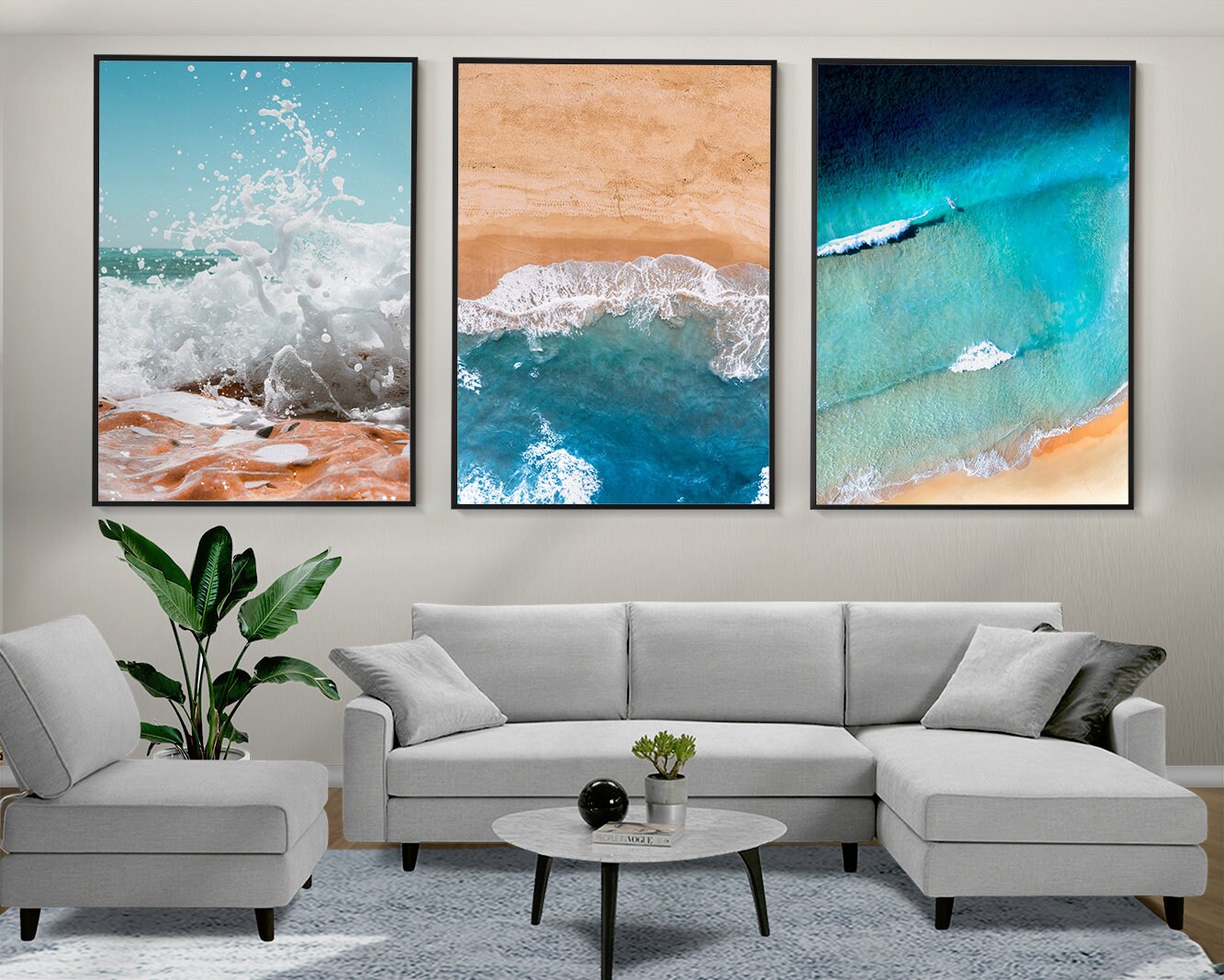 Beach Wall Art, Ocean Beach Set of 3 Posters, Beach Prints, Framed Wall ...