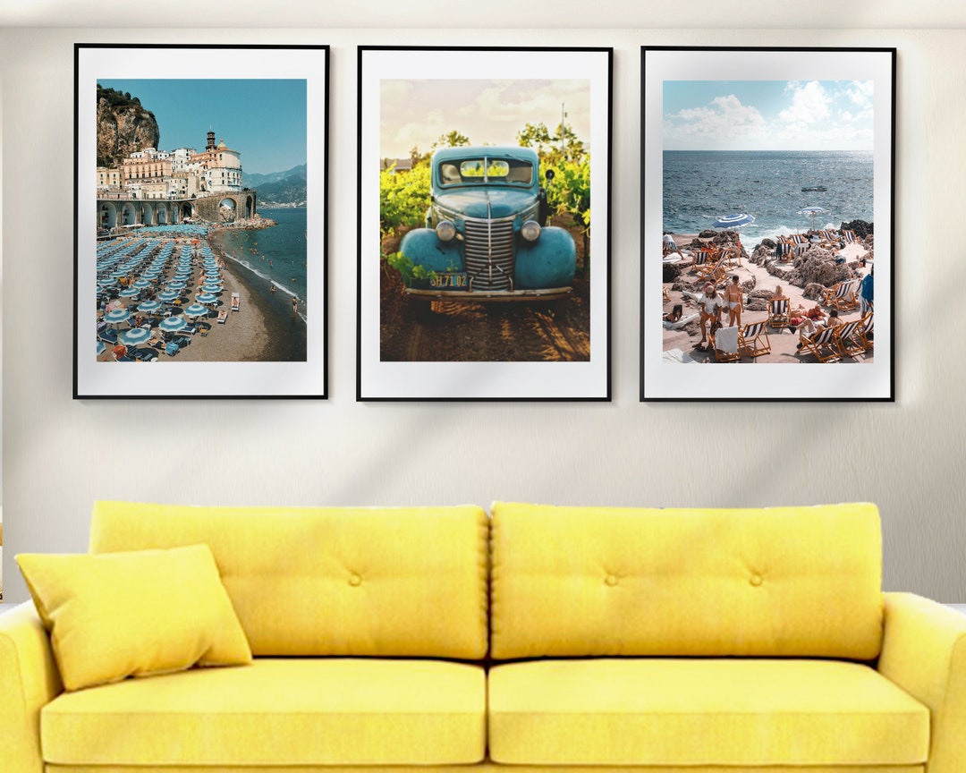 Italy Set of 3 Posters, Italian Beach, Capri, Atrani, Italy Wall Art ...