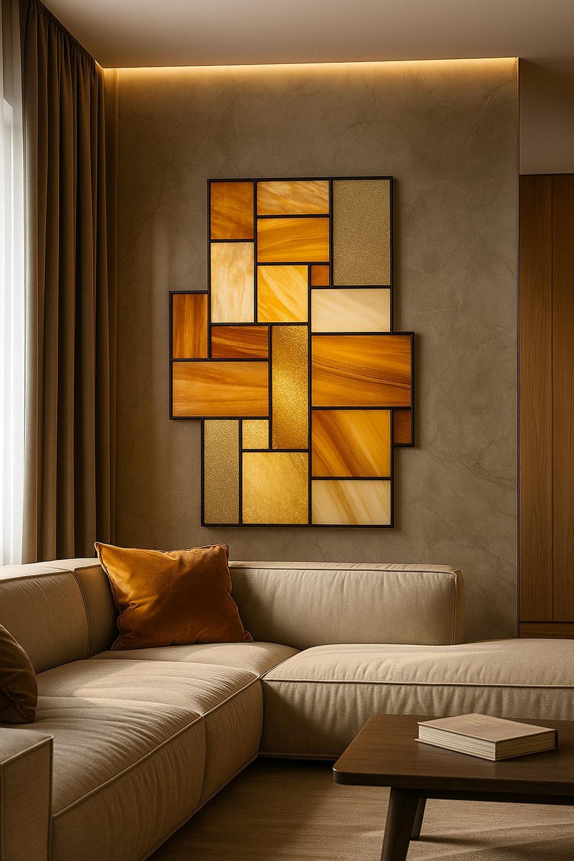 Amber Stained Glass Wall Art – Modular Modern Glass Panels – Made to ...