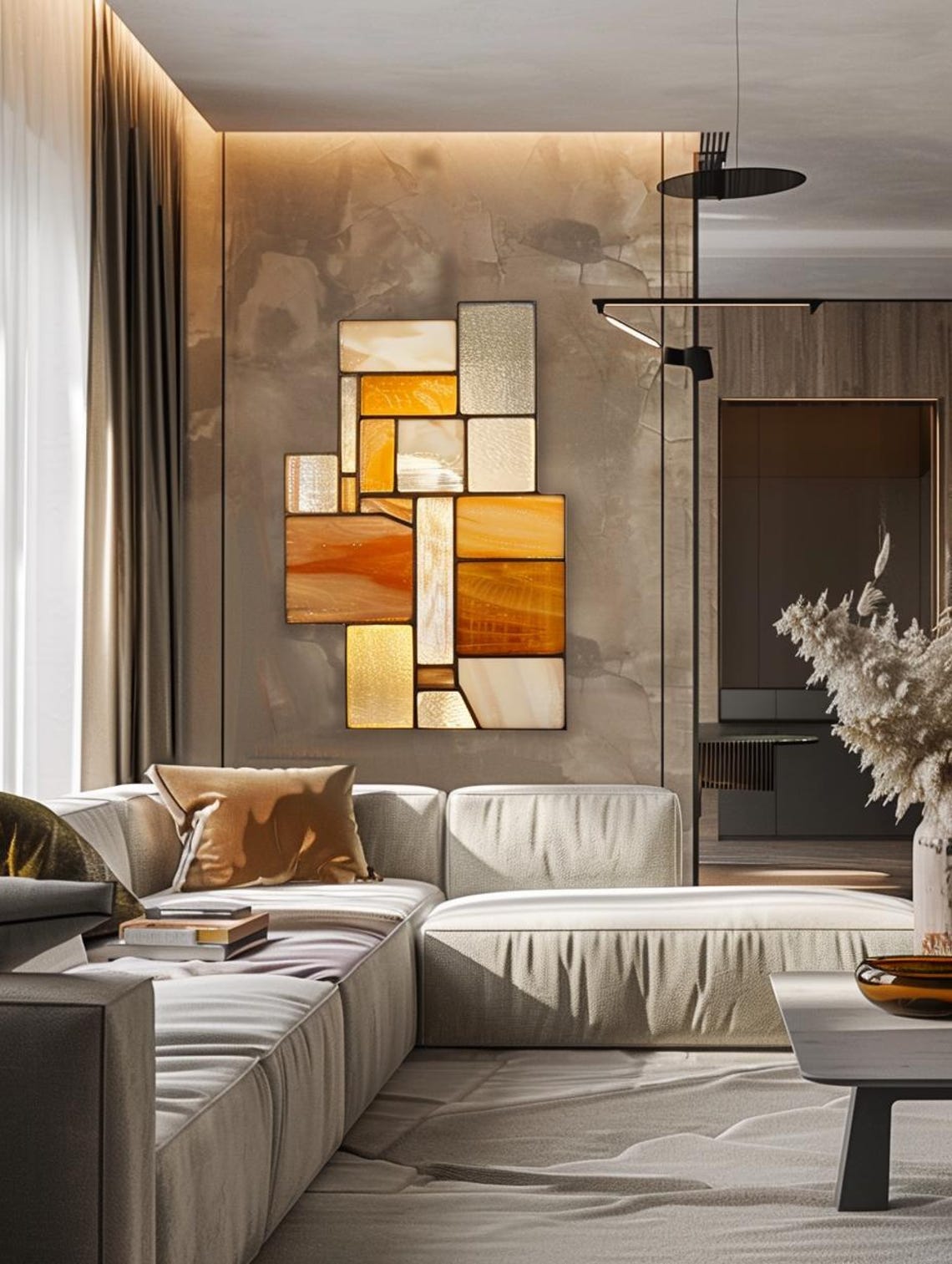 Amber Stained Glass Wall Art – Modular Modern Glass Panels – Made to ...