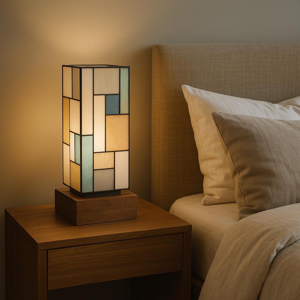 Modern Stained Glass Table Lamp – Handmade Geometric Nightstand Light ...