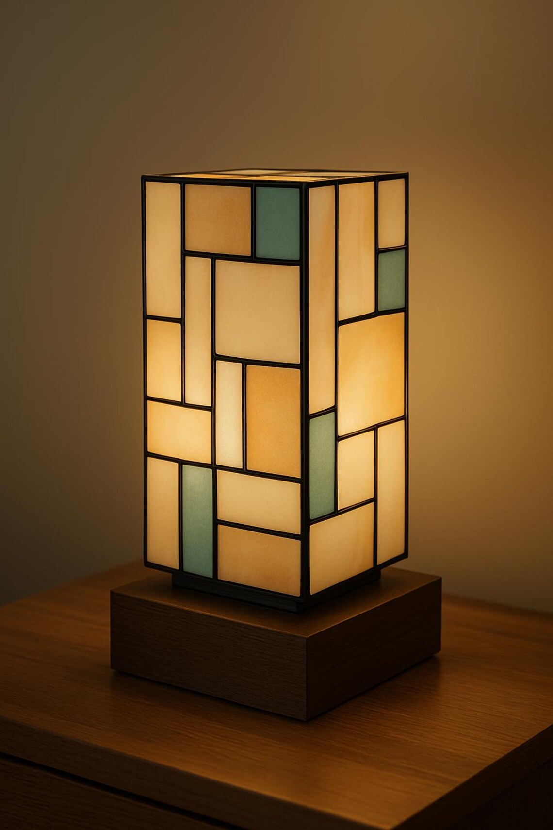 Modern Stained Glass Table Lamp – Handmade Geometric Nightstand Light ...