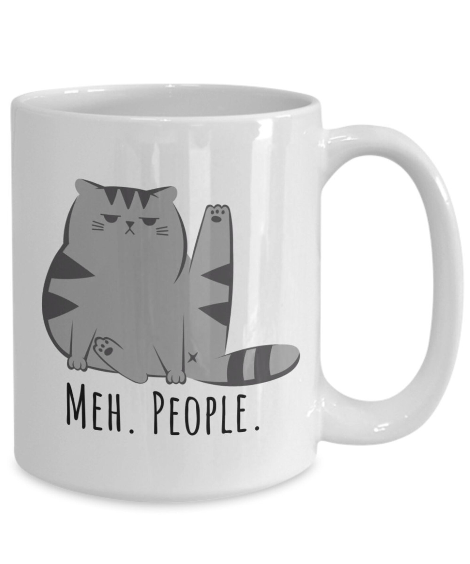 Meh People Cat Mug, Grey Tabby Cat Mug, Funny Cat Coffee Mugs for ...