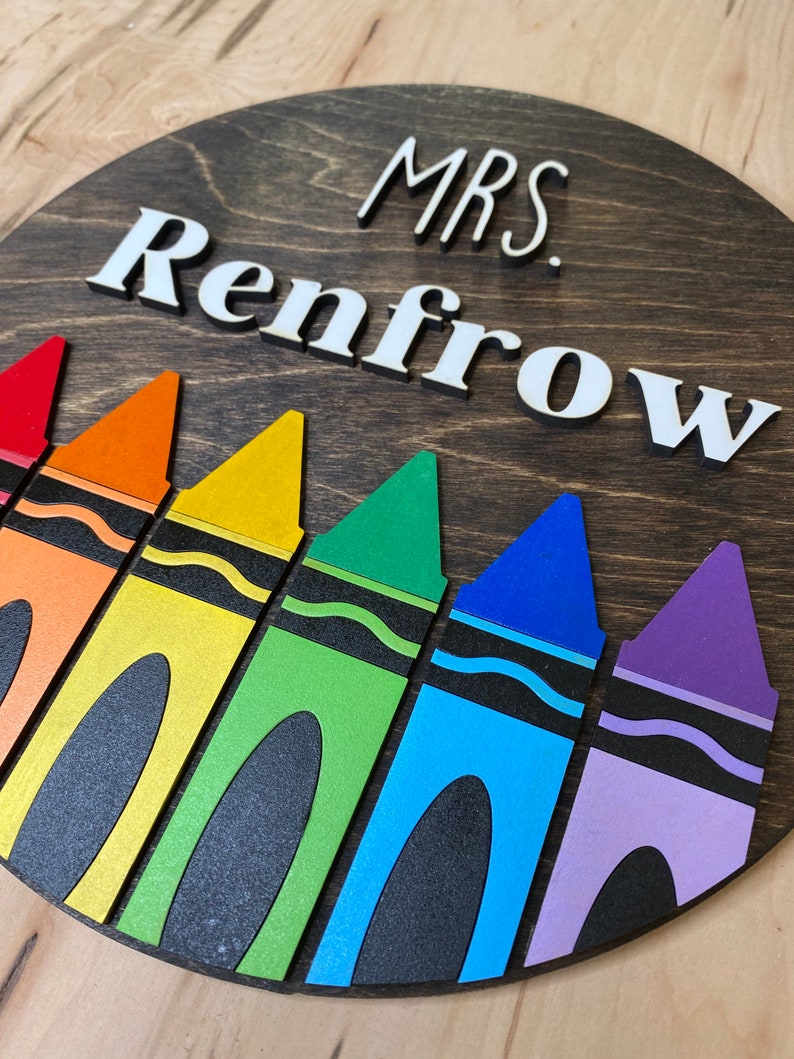 Crayons Wooden Teacher Sign Colorful Teacher Door Sign - Etsy