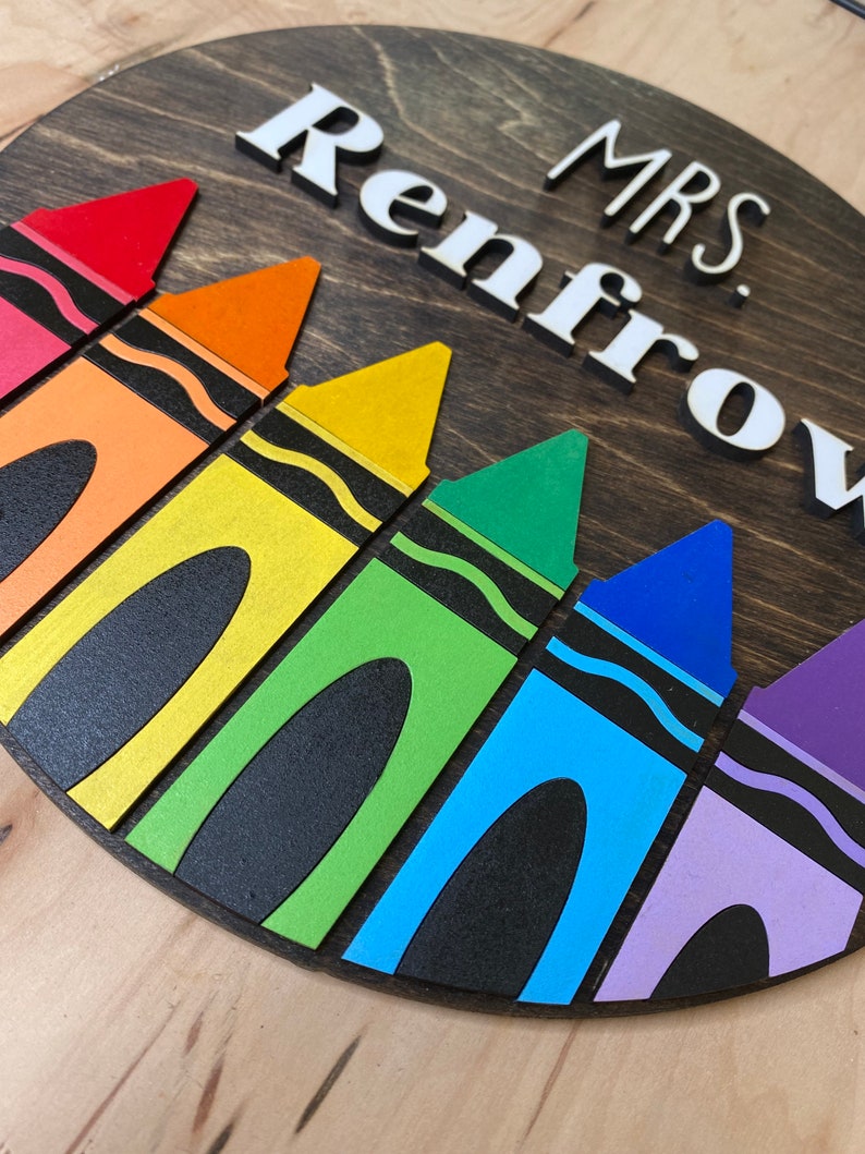 Crayons Wooden Teacher Sign Colorful Teacher Door Sign - Etsy