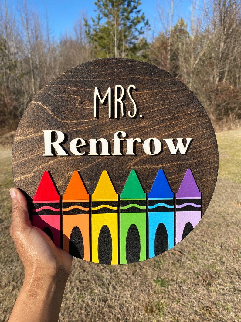 Crayons Wooden Teacher Sign Colorful Teacher Door Sign - Etsy