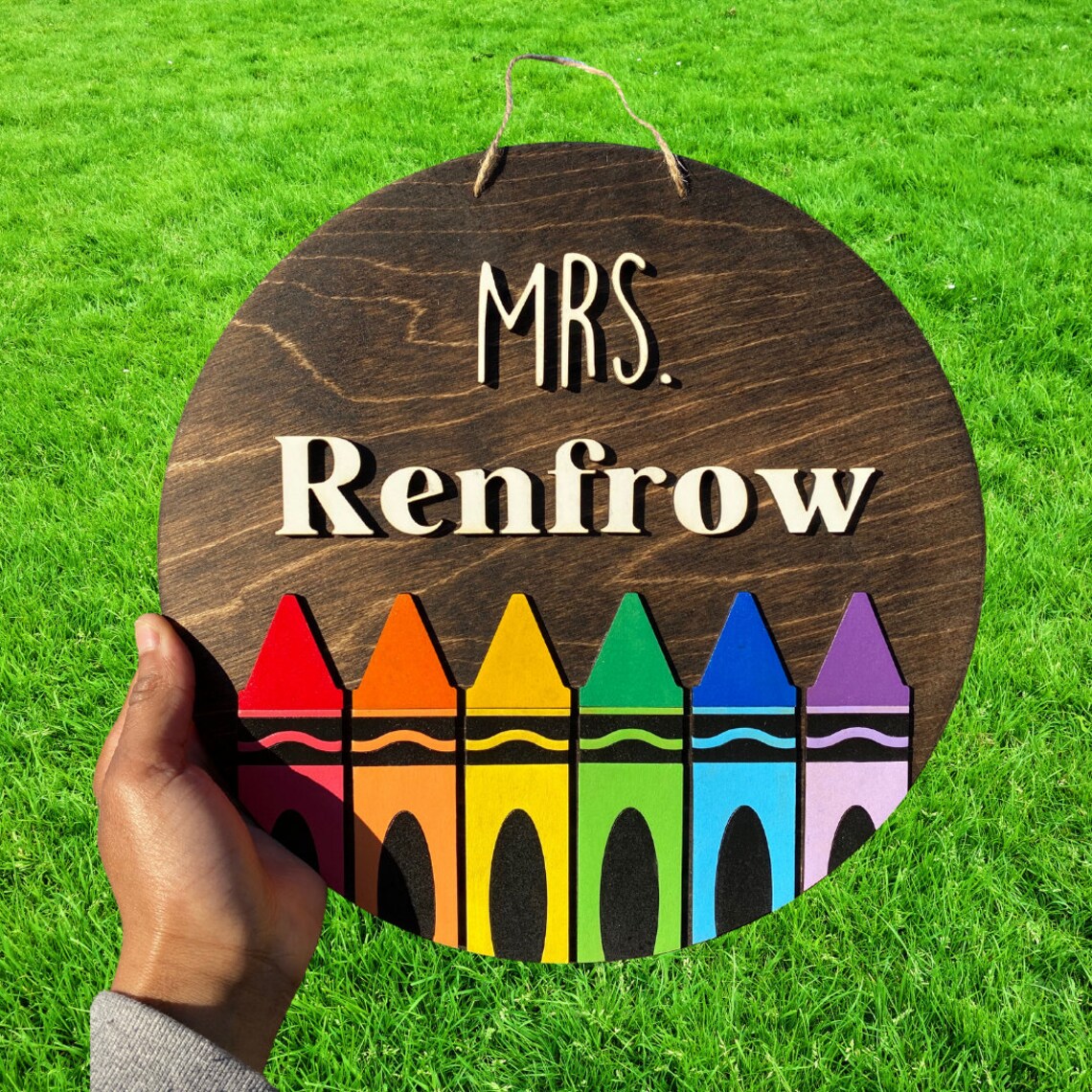 Crayons Wooden Teacher Sign Colorful Teacher Door Sign - Etsy