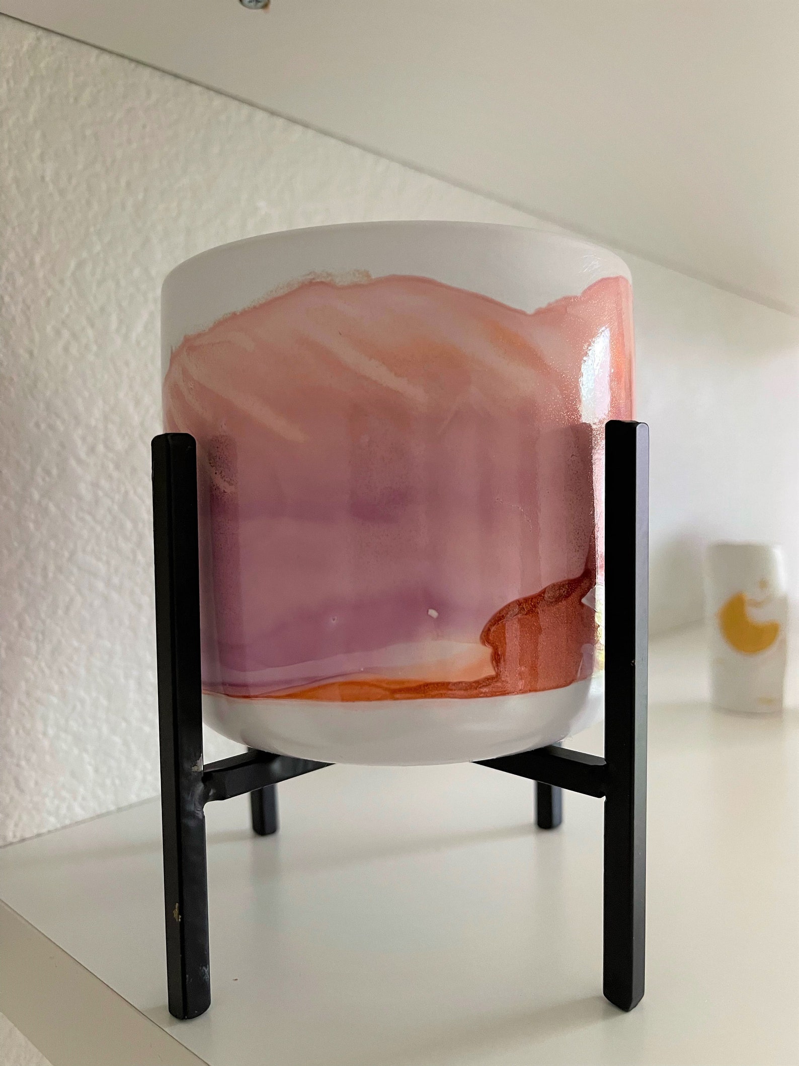 Ocean Sunset - 4 Inch, Cylinder-shaped, Ceramic Plant Pot With Metal ...