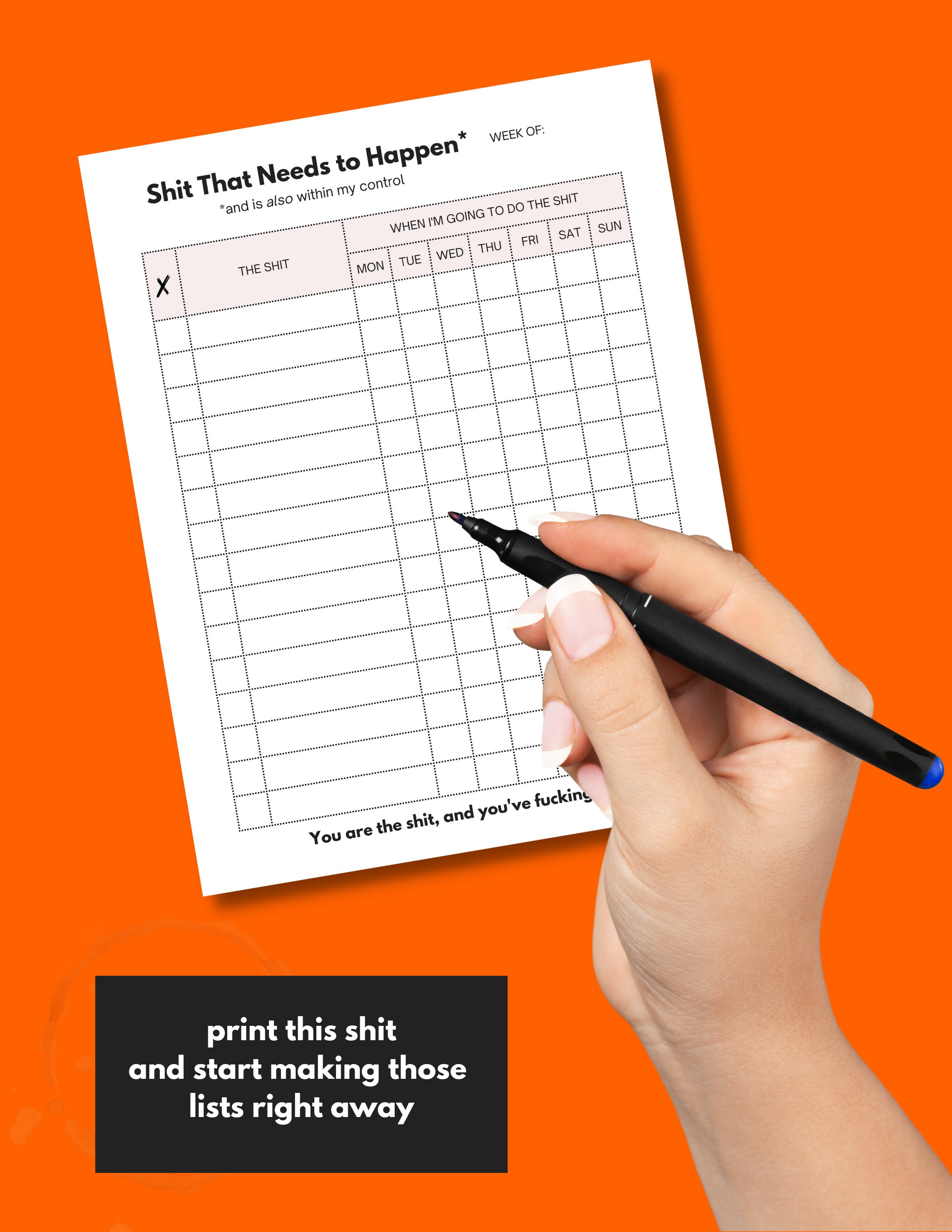A Weekly Checklist for Planning Your Shit: Weekly Check List. - Etsy