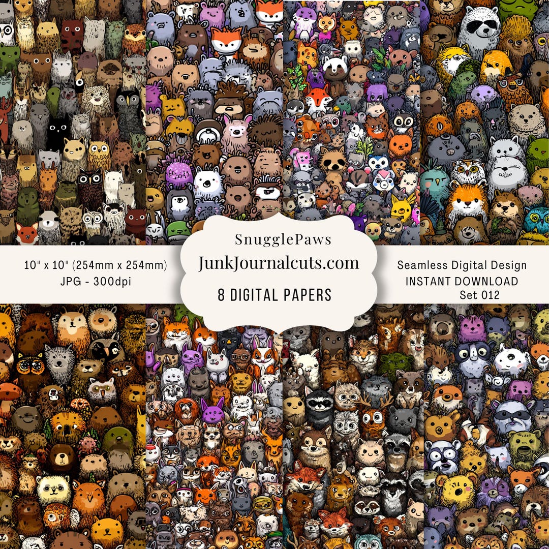 Seamless Animal Pattern Digital Paper: Kawaii Woodland Background (JPG ...