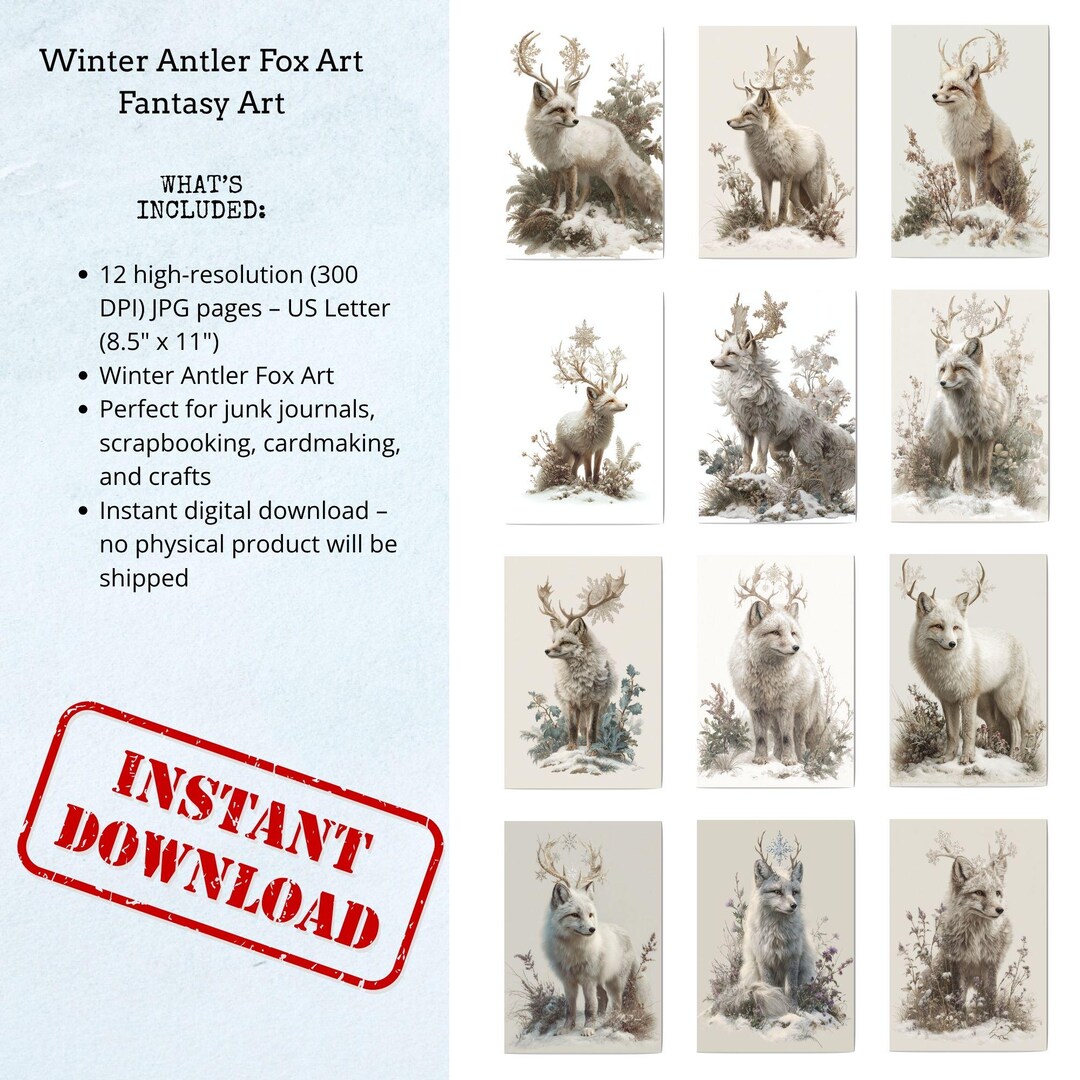 Winter Antler Fox Art – Woodland Animal Printable Wall Art – Junk ...